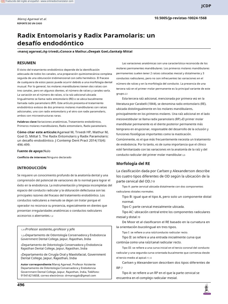 Radix Entomolaris y Paramolaris en Endodoncia | PDF | Odontología ...