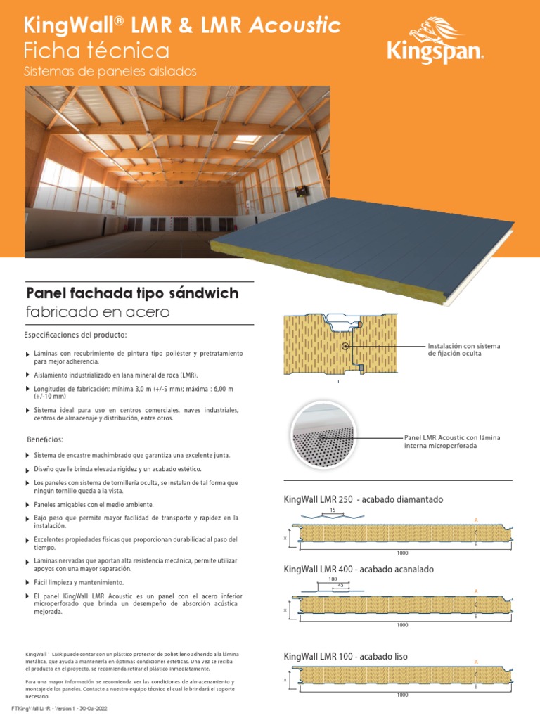 Kingspan Colombia Fichatecnica KingWall LMR LMR Acoustic V1 | PDF ...
