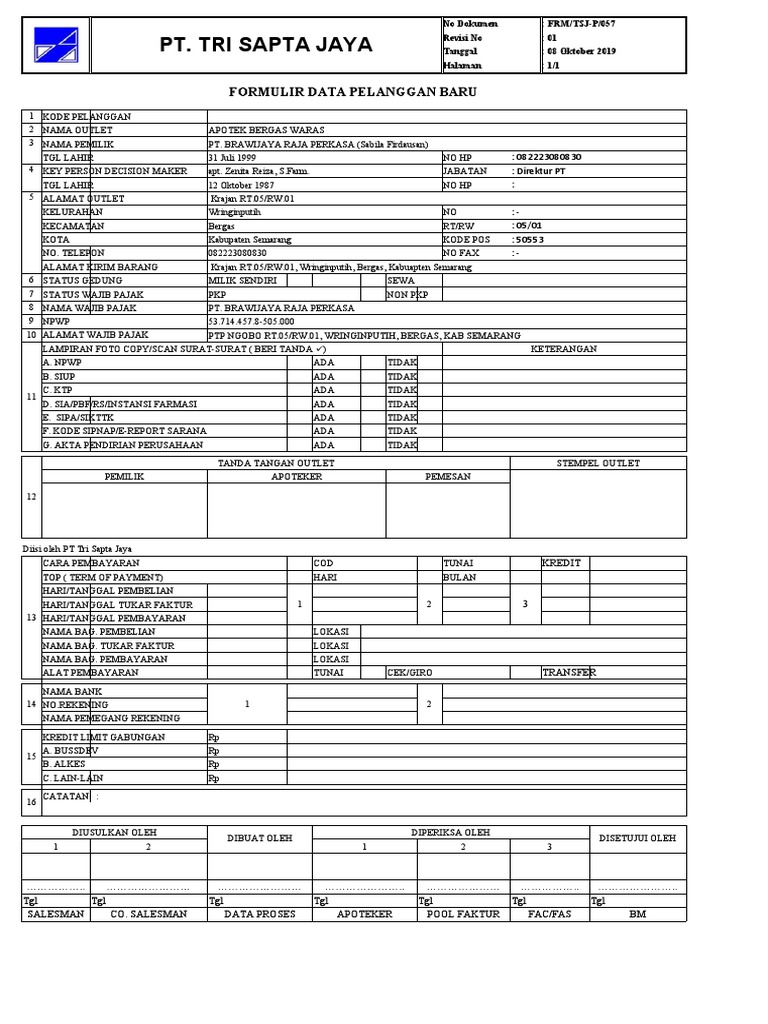 Formulir Data Pelanggan Baru | PDF
