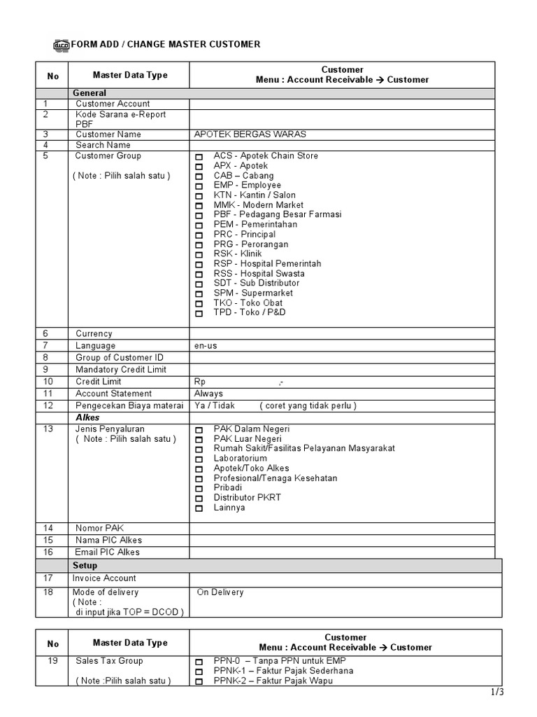 FORM NOO MASTER CUSTOMER Revisi 004 | PDF