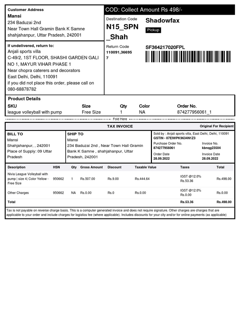 Sub Order Labels 5acb5038-28cc-Hhhtfrtycytr | PDF | Invoice | Taxation