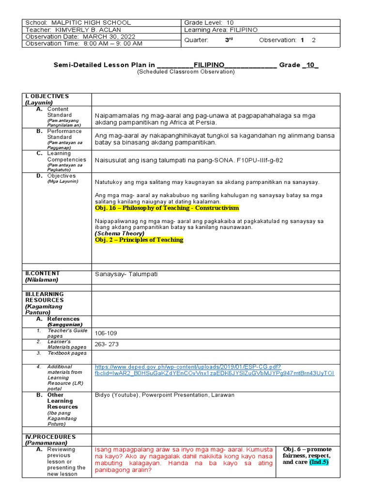 Cot1 Filipino 10 DLP 2022 | PDF