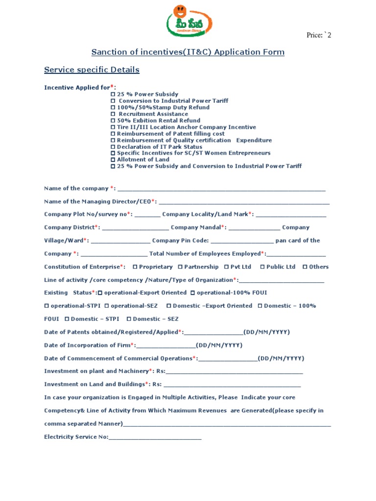 Sanction of Incentives - IT&C - Application Form X | PDF | Economies ...