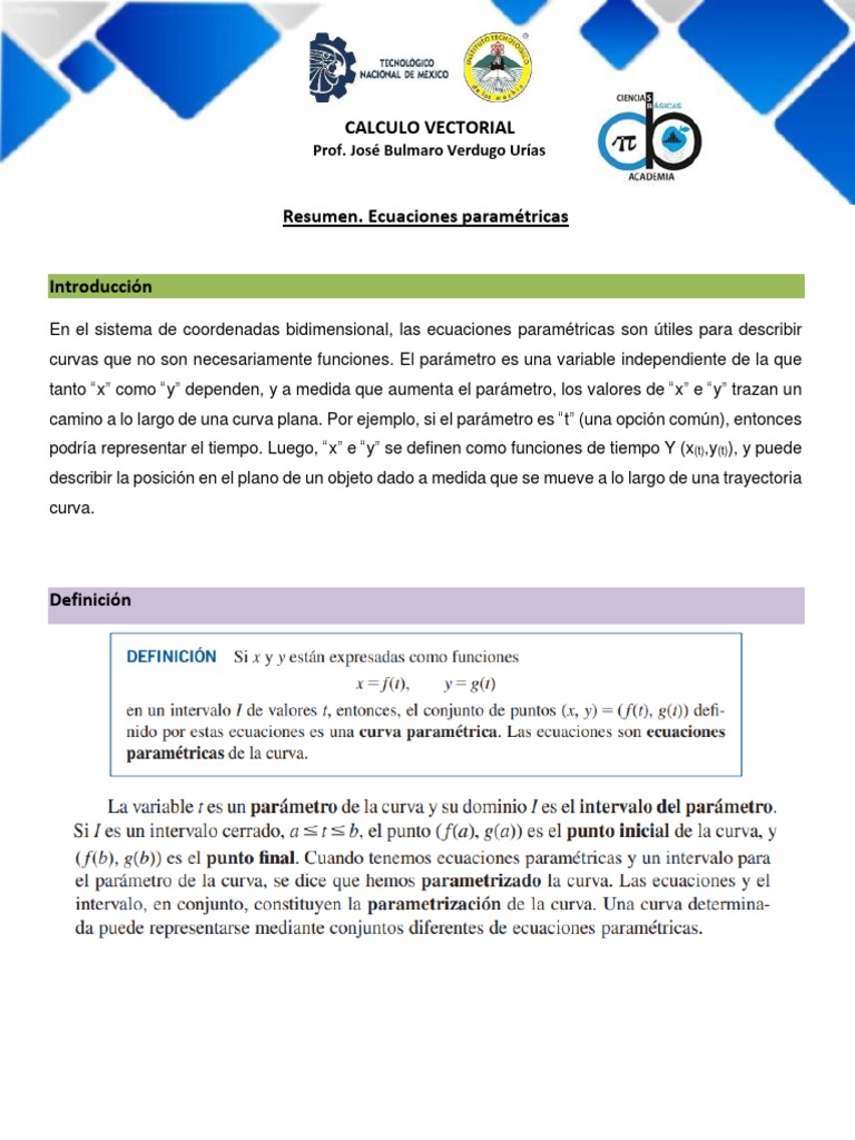 Ecuaciones Paramétricas en Cálculo Vectorial | PDF