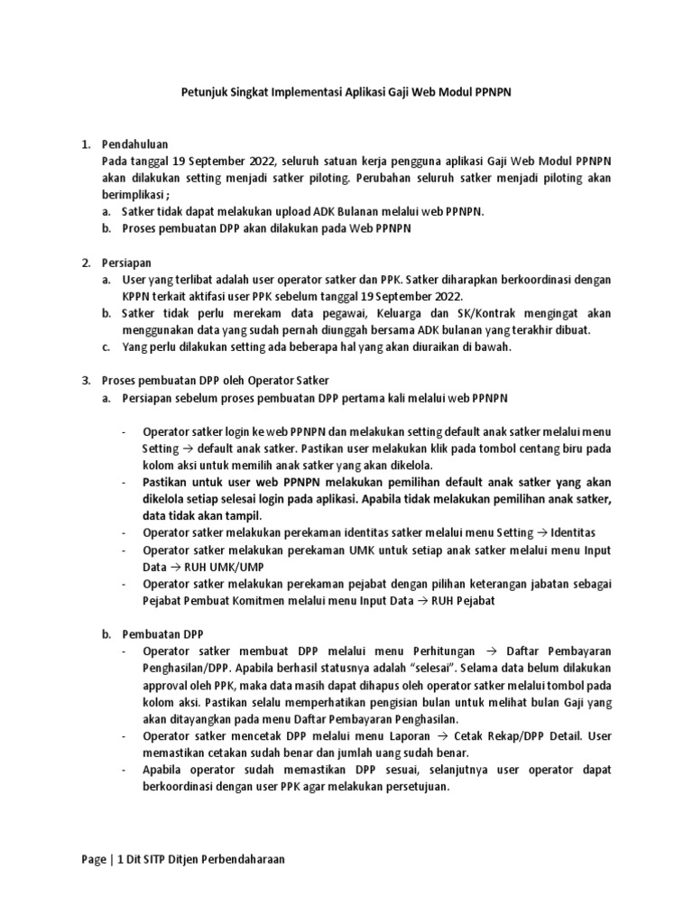 4.petunjuk Singkat Implementasi Aplikasi Gaji Web Modul PPNPN | PDF