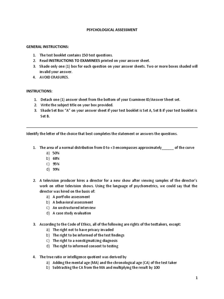 Psych Assessment Practice Test | PDF | Validity (Statistics ...