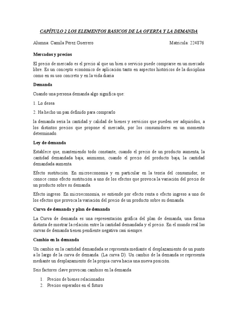Capitulo 2 Los Elementos Basicos de La Oferta y La Demanda RESUMEN | PDF | Oferta (economía ...