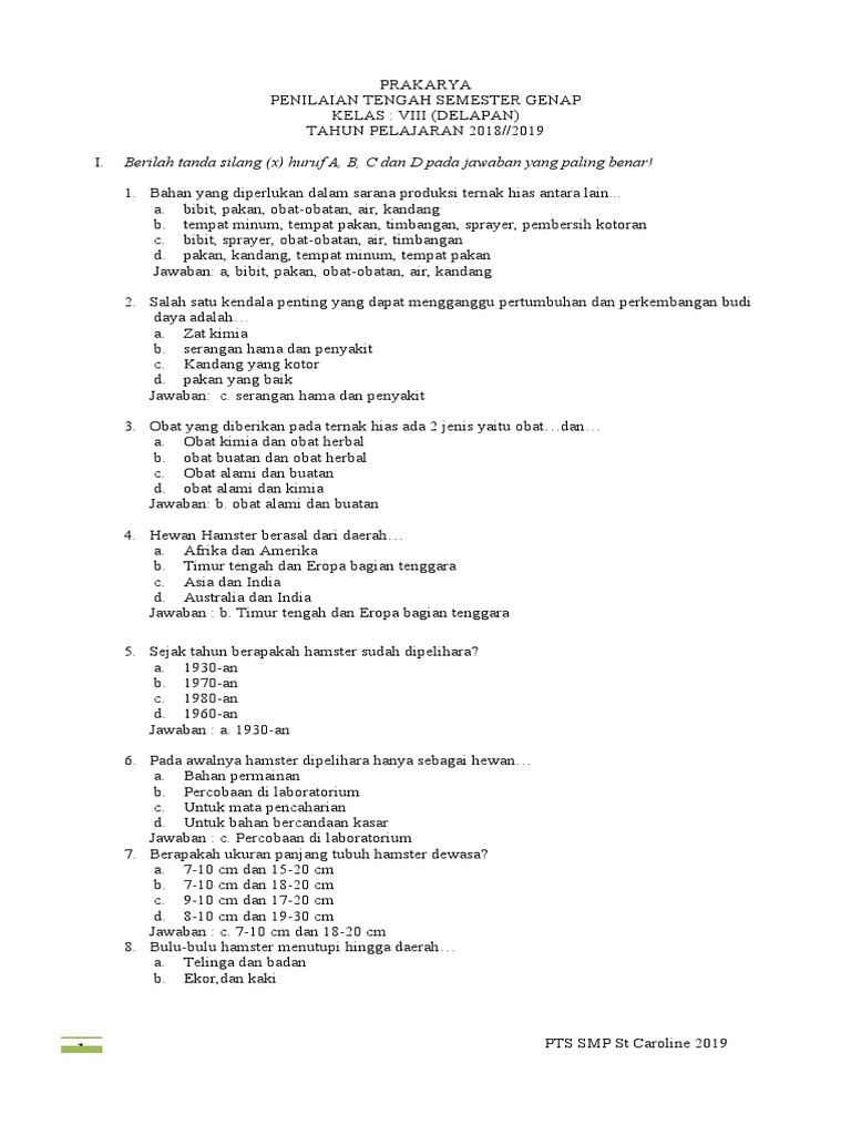 Soal PTS Prakarya Kelas VIII | PDF