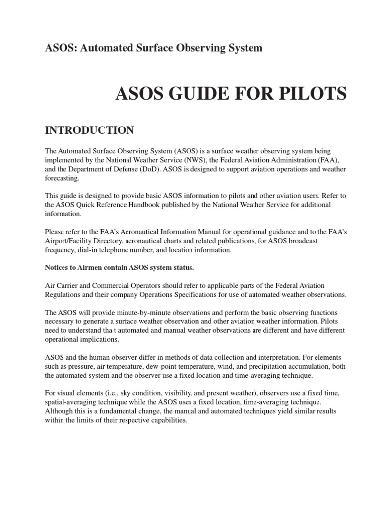 Asos Guide For Pilots | PDF | National Weather Service | Precipitation