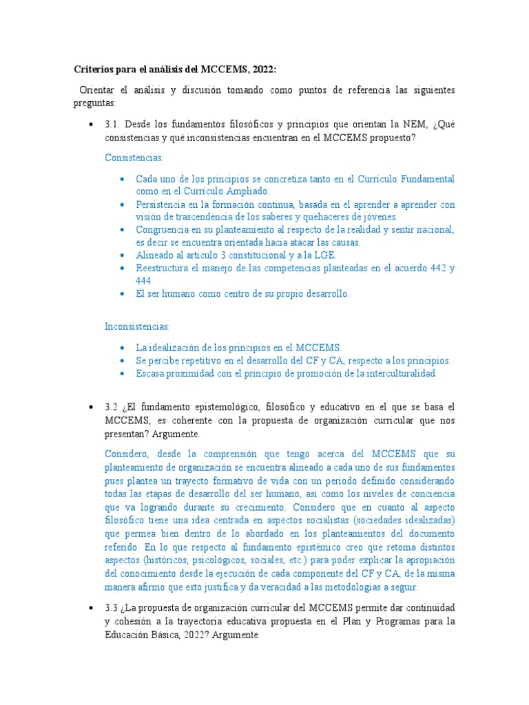 Criterios para El Análisis Del MCCEMS | PDF | Evaluación | Aprendizaje