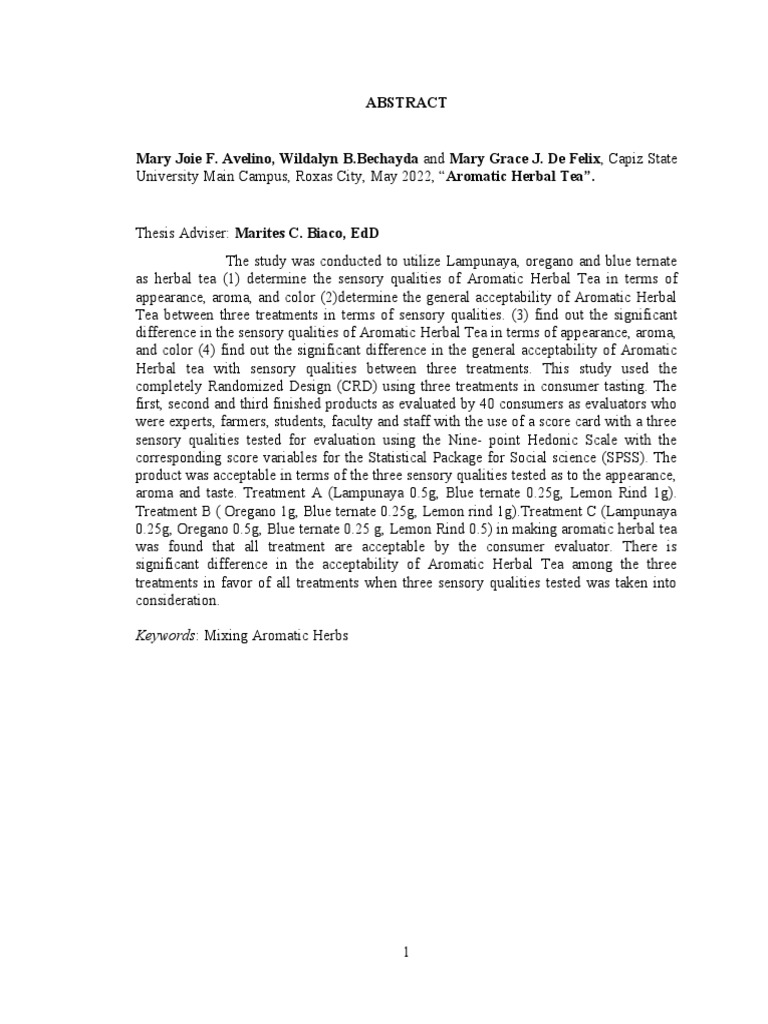 Benefits of Lampunaya Herbal Tea | PDF | Analysis Of Variance | Null ...