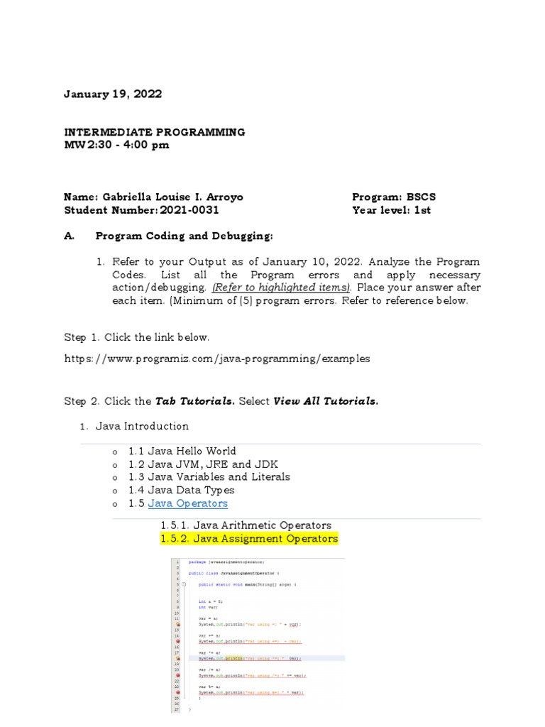 Intermediate Programming Coding Debugging Pdf Java Programming Language Control Flow 