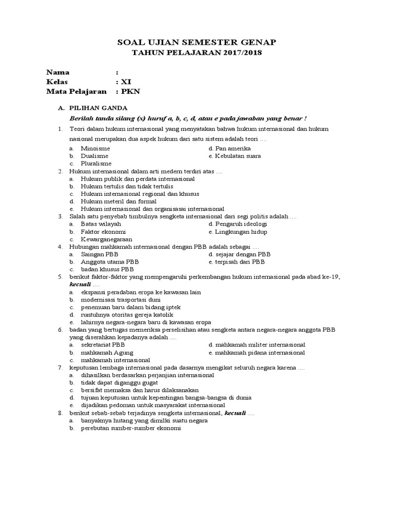 Soal PKN Kelas XI | PDF