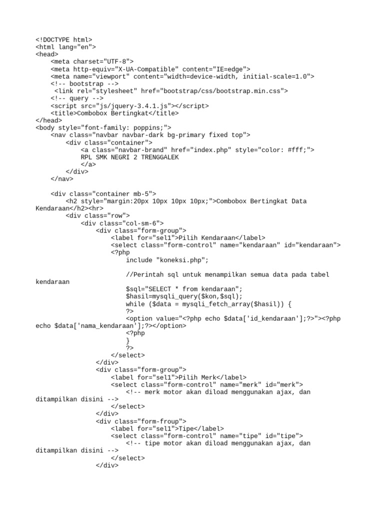Pembuatan Combobox Bertingkat Menggunakan Ajax | PDF