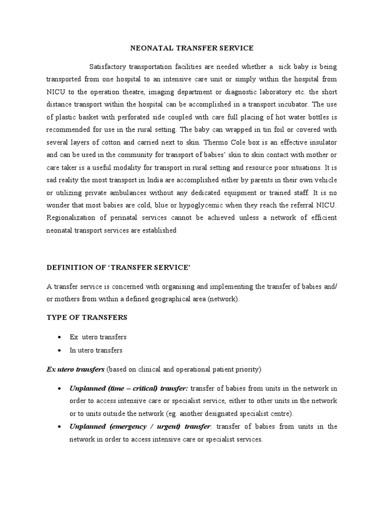 Neonate Transfer | PDF | Neonatal Intensive Care Unit | Health Care