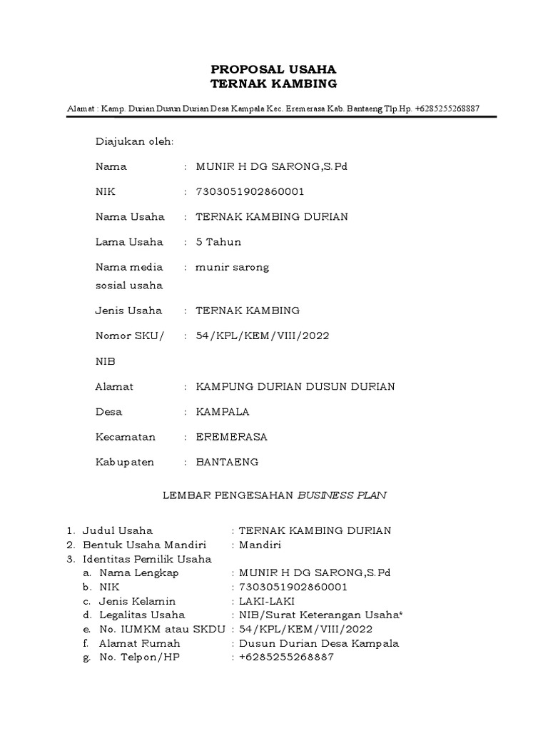 Proposal Usaha Ternak Kambing Durian | PDF