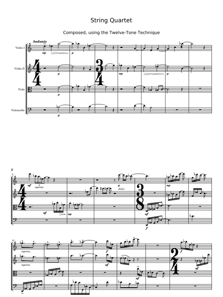 String Quartet: Composed, Using The Twelve-Tone Technique | PDF | Cello ...