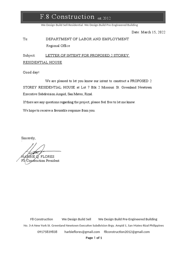 Letter of Intent To Dole | PDF | Law