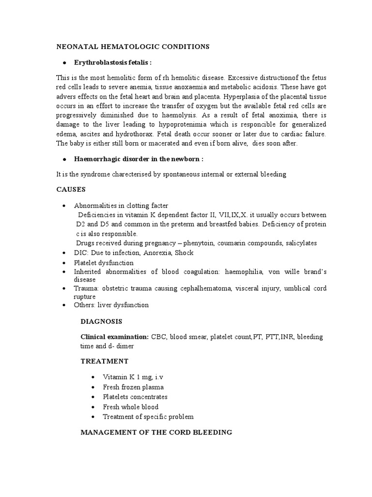 Neonatal Hematologic Conditions | PDF