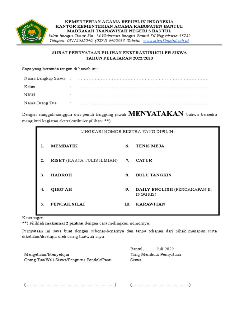 Angket Ekstrakurikuler | PDF