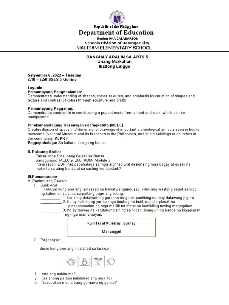 DLP - ARTS 5 - Week 3 - Quarter 1 | PDF
