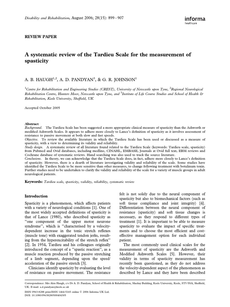 A Systematic Review of The Tardieu Scale For The Measurement of | PDF
