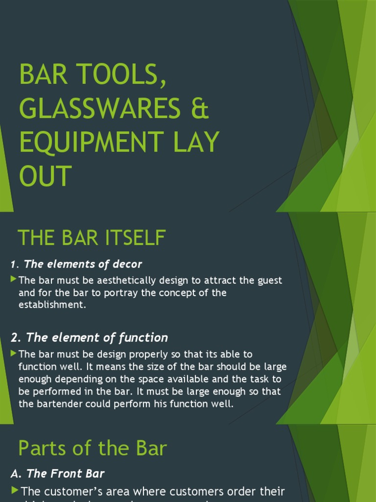 Unit 4 Bar Tools, Glasswares & Equipment Lay Out | PDF | Bar ...