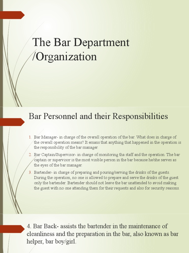 Unit 3 The Bar Department-Organization | PDF | Waiting Staff | Drink