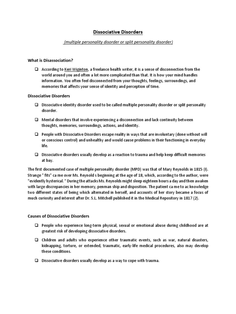 Group 5 Dissociative Disorders | PDF | Psychological Trauma | Psychotherapy