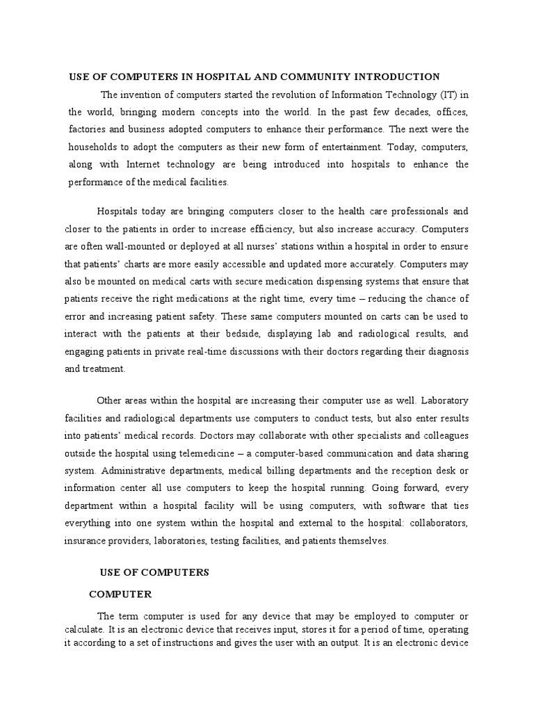 USE OF COMPUTERS in Hospital and Community Seminar | Download Free PDF ...