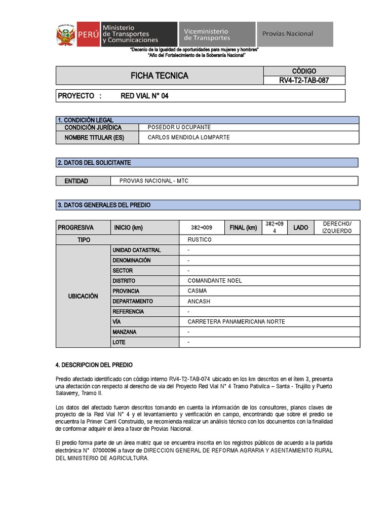 Ficha Tecnica Rv4-T2-Tab-087 | PDF