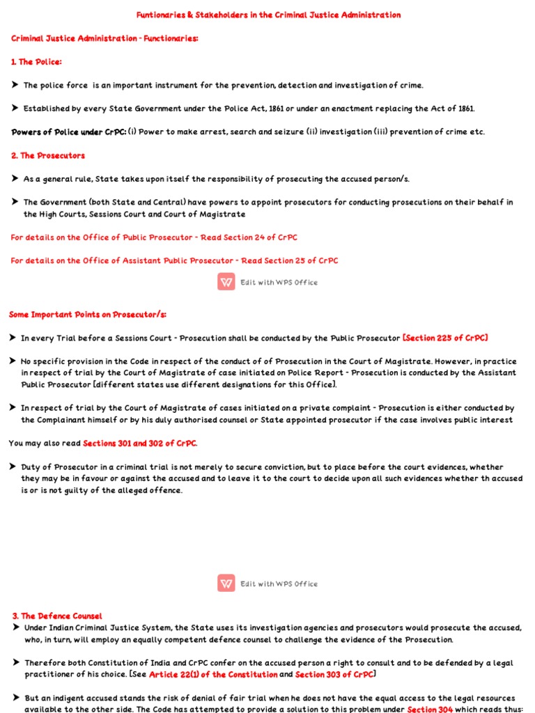 Functionaries in Criminal Justice System | PDF | Prosecutor | Magistrate