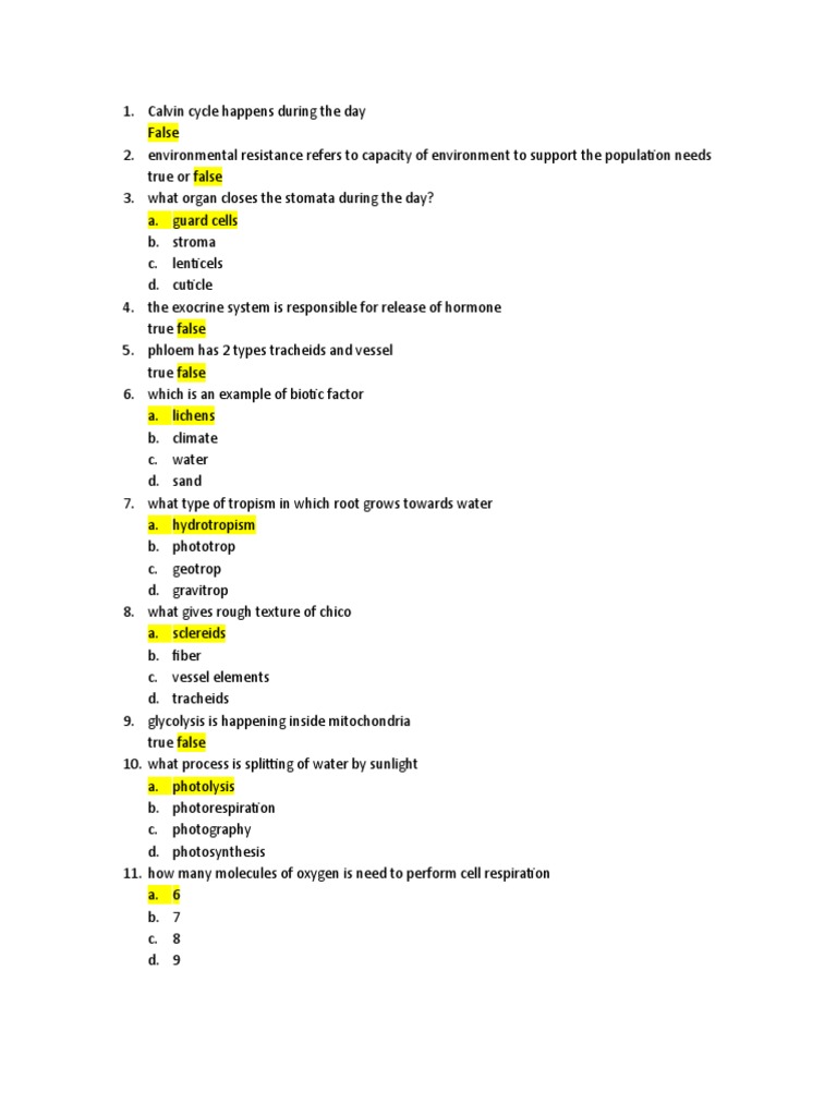 Els Quiz 2 Answer Key | PDF | Biology | Chemistry