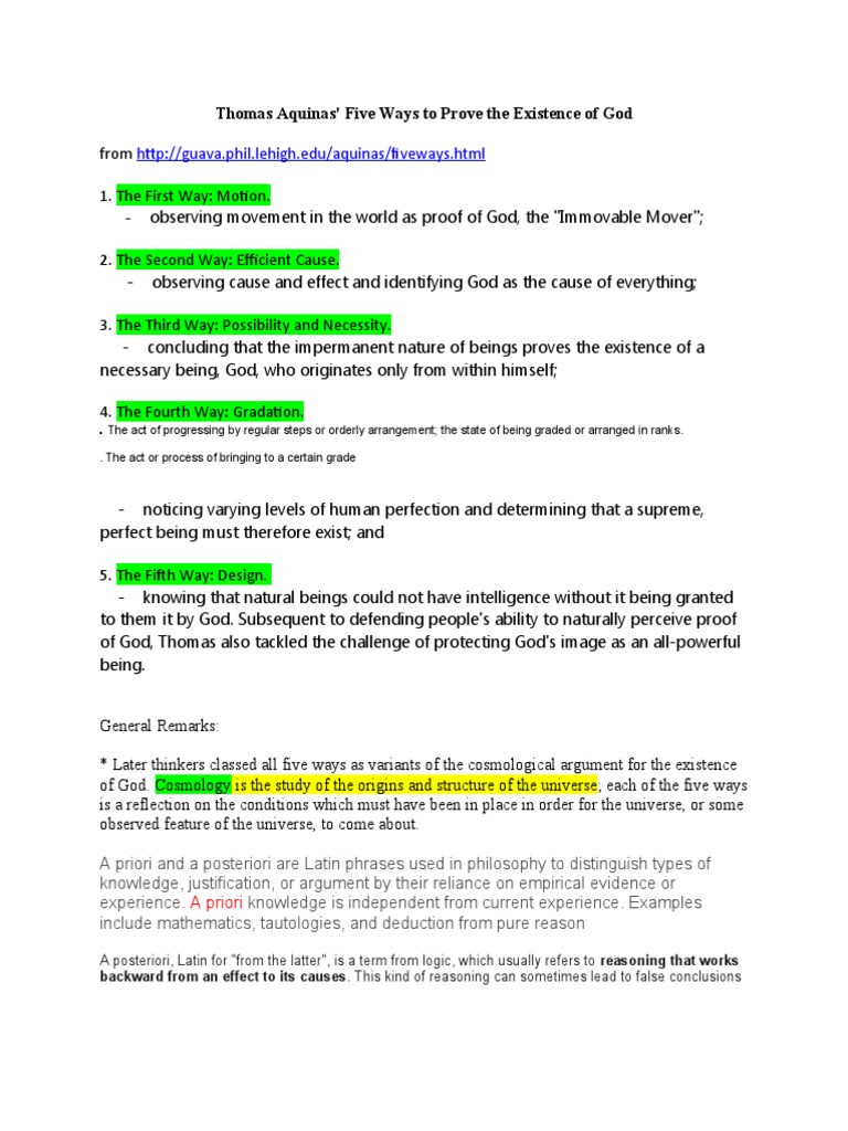 Thomas Aquinas Five Ways | PDF | A Priori And A Posteriori | Argument