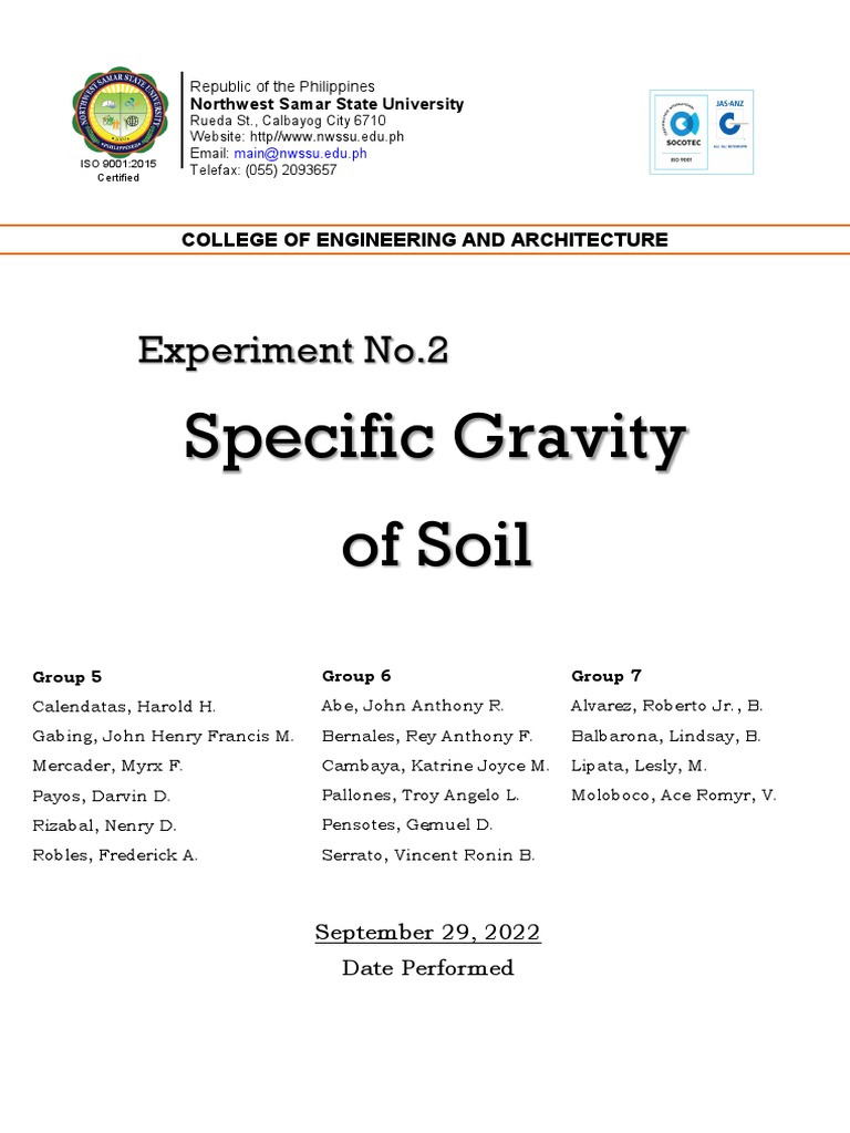 Soil Specific Gravity Experiment Results | PDF | Quantity | Metrology