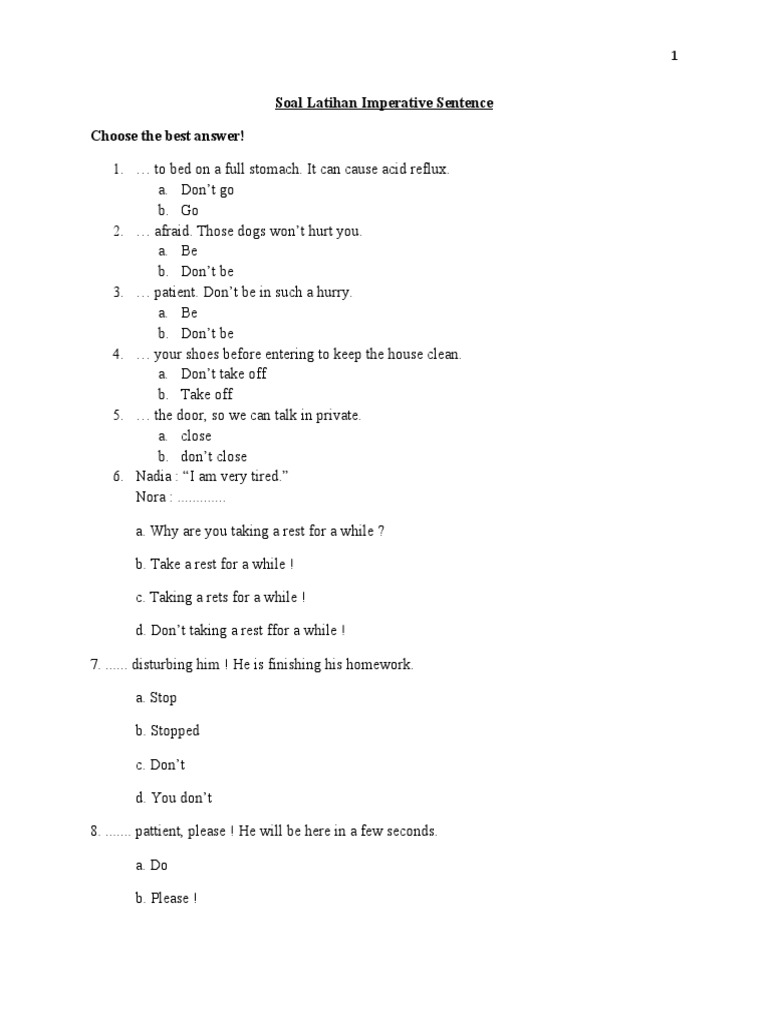 Imperative Sentence Practice Worksheet | PDF | Language Arts & Discipline
