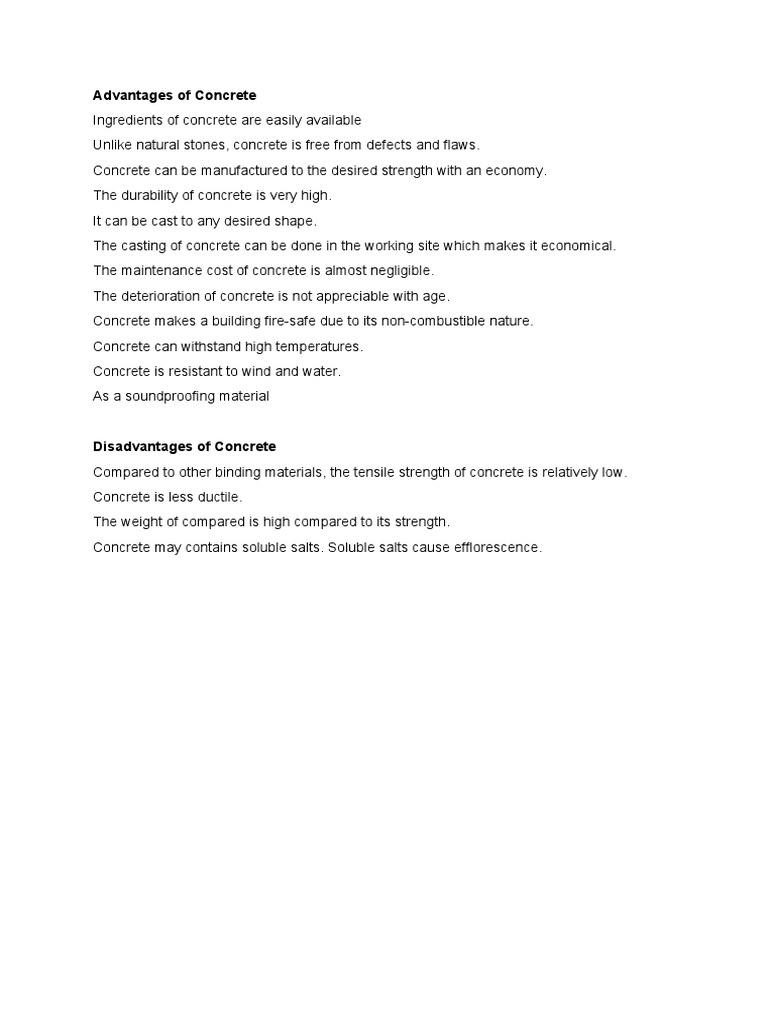 Advantages and Disadvantage of Concrete | PDF