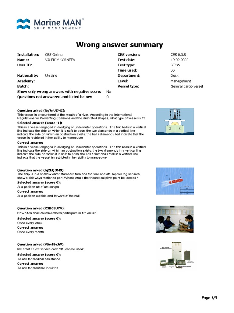 CES 6.0.8 Wrong Answer Summary | PDF | Shipping | Water Transport