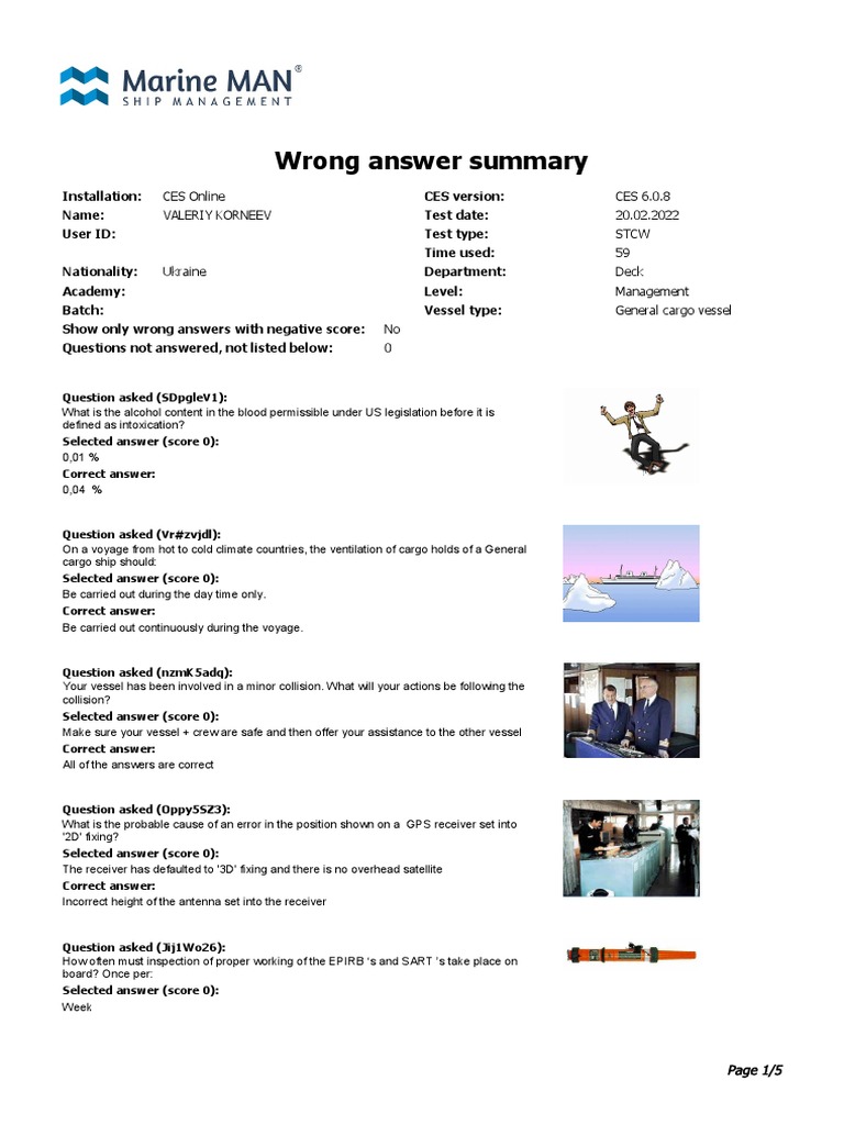 Wrong Answer Summary for STCW Test | PDF | Computers | Technology ...