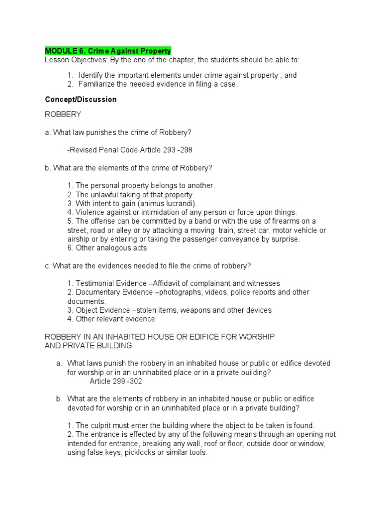 MODULE 6 Specialized Crime Investigation 2 | PDF | Robbery | Theft