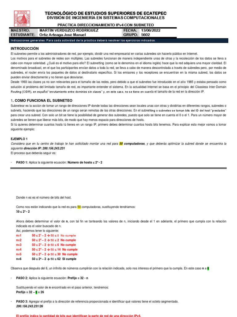 Práctica de Subneteo IPv4 | PDF | Dirección IP | Poco