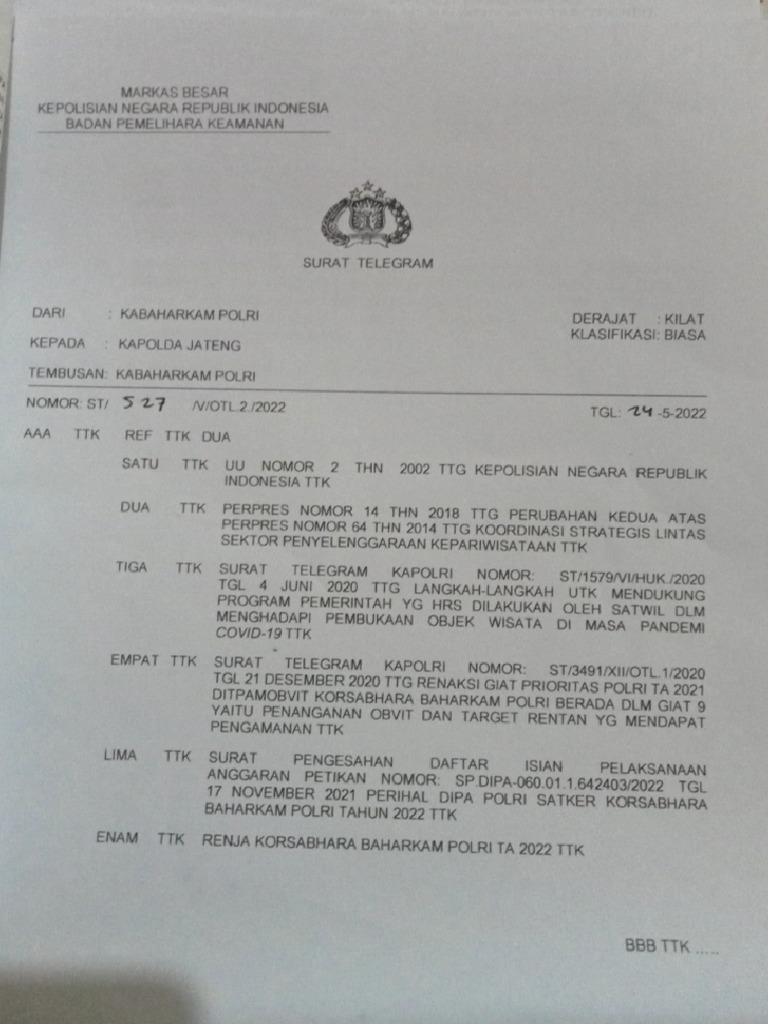 Contoh Surat Telegram Ditpamobvit | PDF