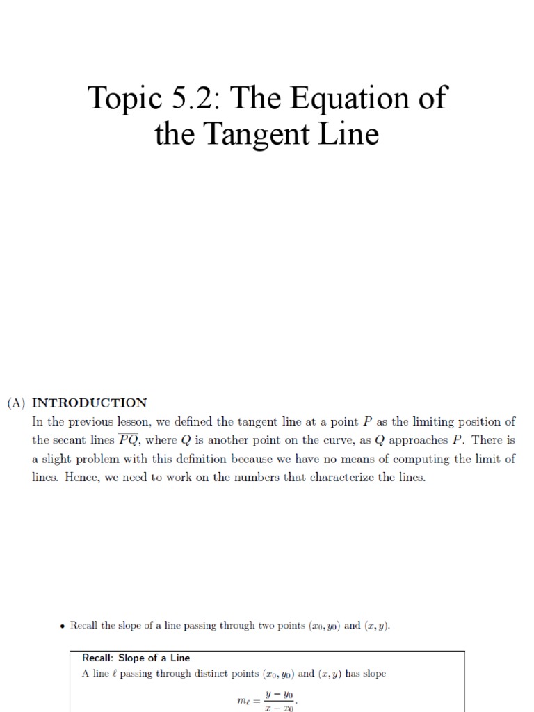 Topic 5.2 The Equation of The Tangent Line | PDF | Teaching Methods ...