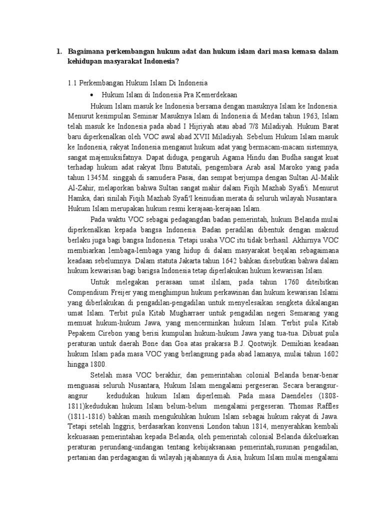 Perkembangan Hukum Adat Dan Hukum Islam Di Indonesia Pdf 