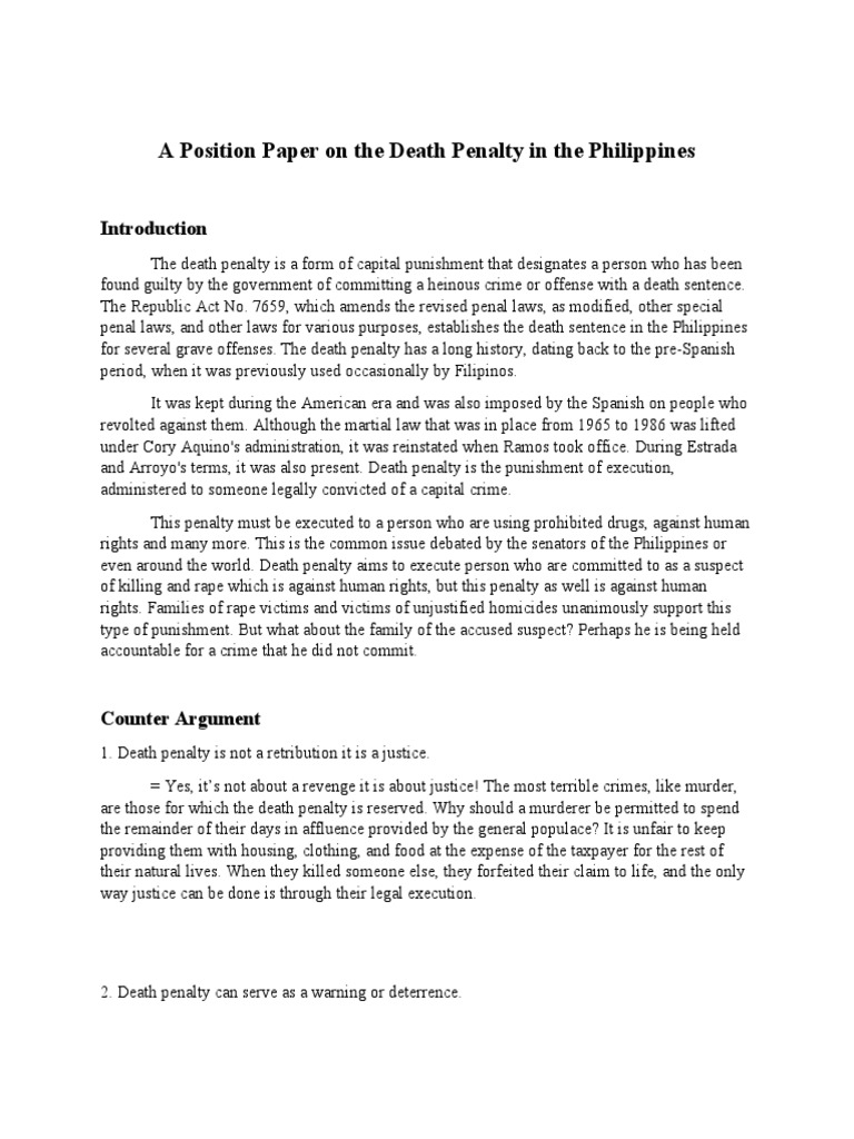 Position Paper1 | PDF | Capital Punishment | Crimes