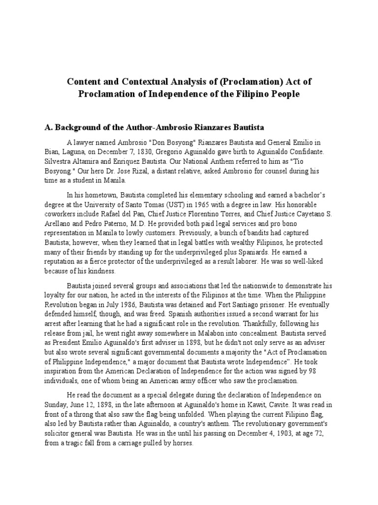 Content and Contextual Analysis of (Proclamation) Act of Proclamation ...