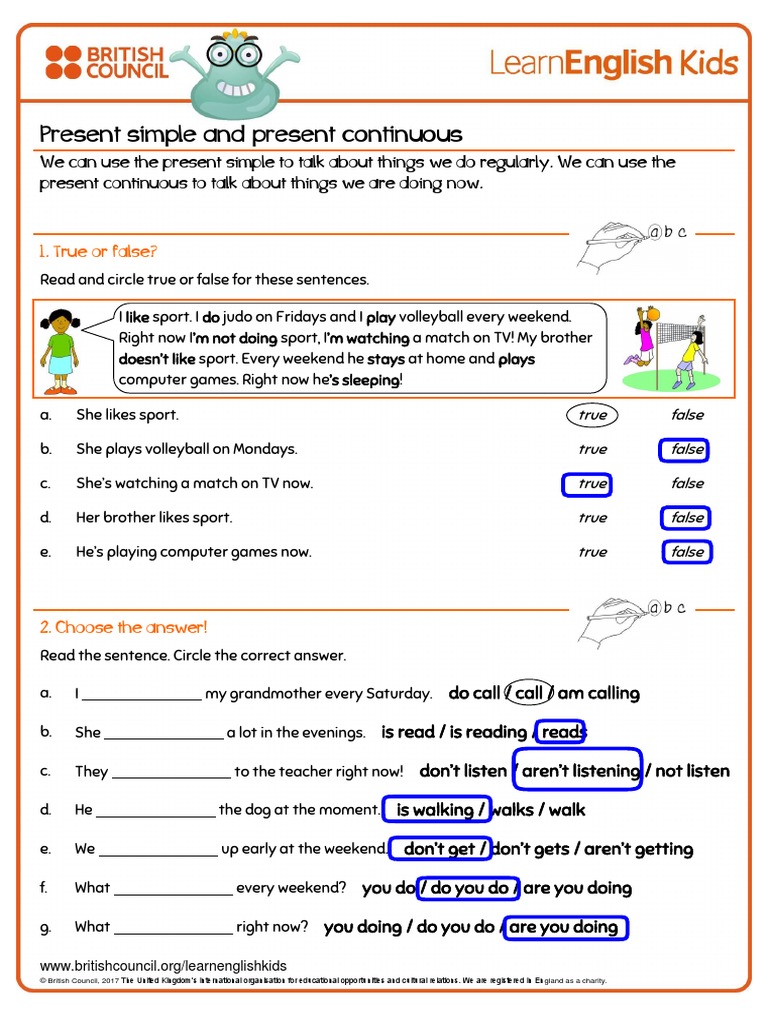 Grammar Practice Present Simple and Present Continuous Worksheet | PDF ...