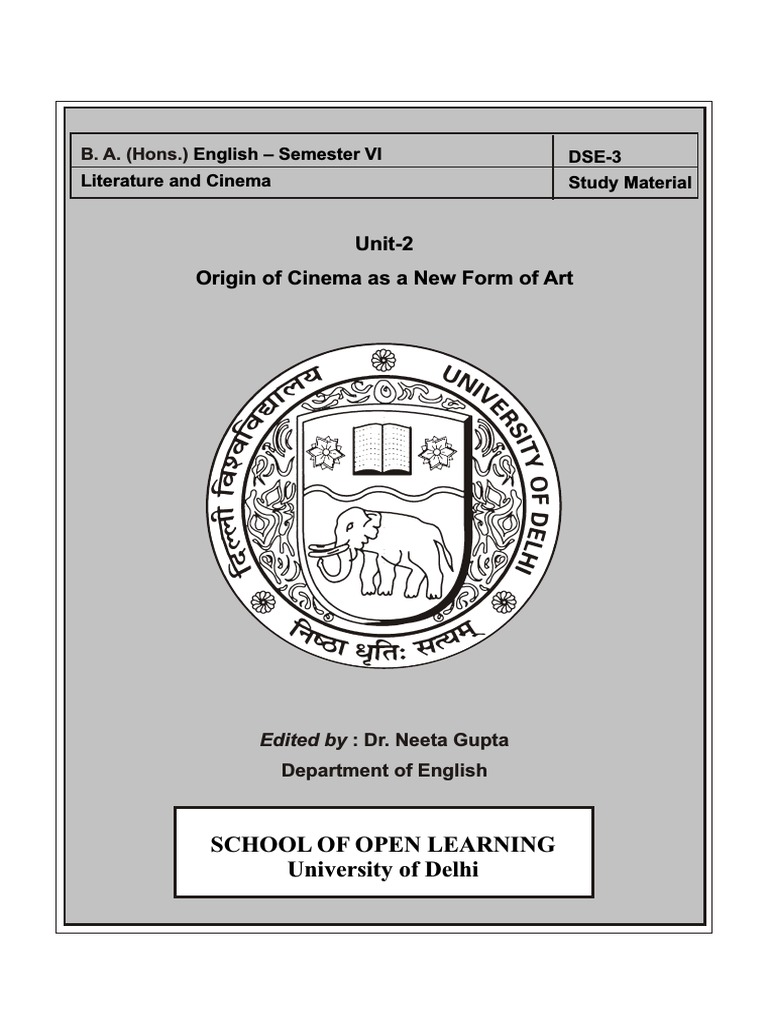 Unit 2 Origin Of Cinema As A New Art Form Pdf