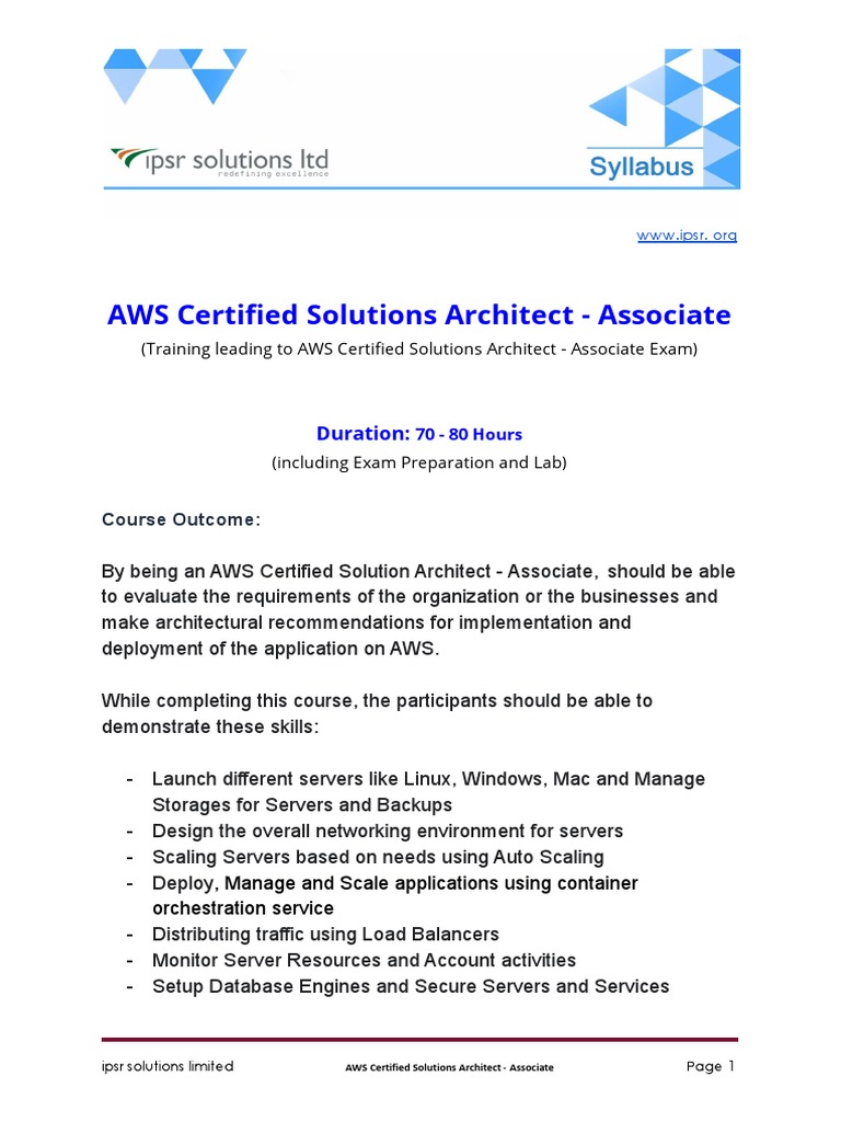 AWS Certified Solutions Architect Associate Training Ipsr | Download ...