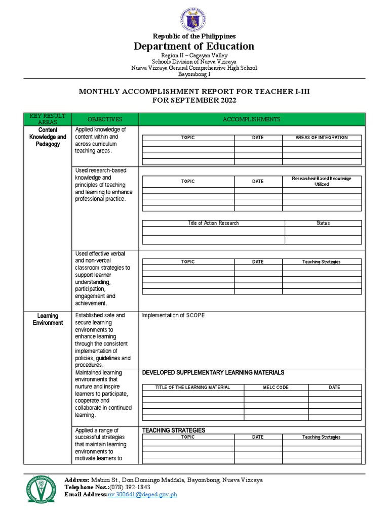 Monthly Accomplishment Report Ipcrf Based Template | PDF | Learning | Mentorship